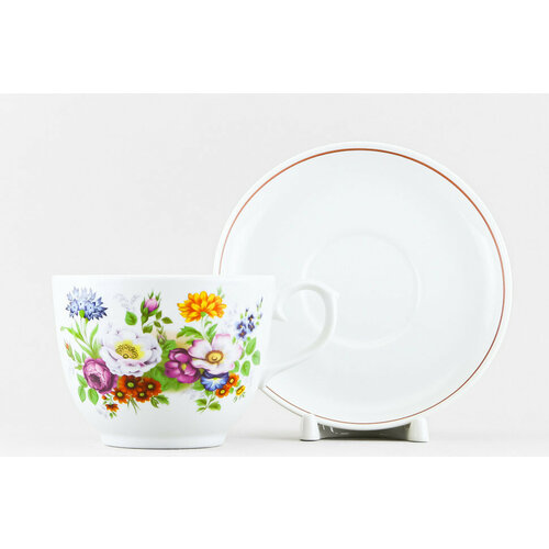 Чашка с блюдцем чайная Добрушский фарфоровый завод Подарочная Букет цветов 500 мл