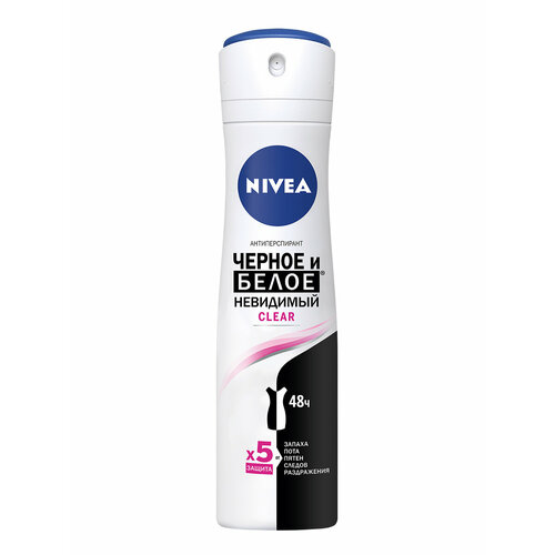 Nivea Антиперспирант Чёрное и белое Невидимый, спрей, флакон, 150 мл, 150 г, 1 шт.