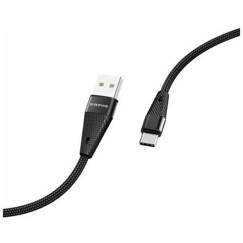 Кабель USB - Type-C Borofone BU10, Pineapple, 1.2м, круглый, 2.4A, пластик, текстиль, в переплёте, цвет: чёрный