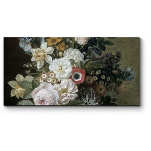 Модульная картина Пышный букет из роз, тюльпанов и ирисов 120x60