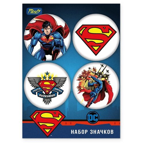 Набор закатных значков / значки круглые/ значки на рюкзак DC "Супермен" 4 шт.