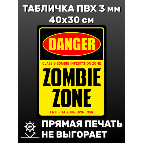 Табличка информационная Danger zombie zone 40х30 см