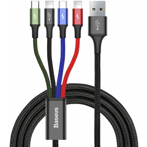 Кабель USB BASEUS Fast 4 в 1 USB - 2xLightning + MicroUSB + Type-C, 3.5A, 17.5W, 1.2 м, черный