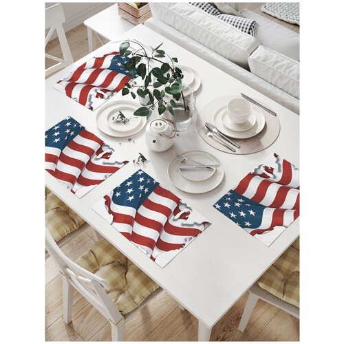 Салфетки на стол для сервировки прямоугольные, плейсмат JoyArty "Карта Америки на флаге", 32x46 см, в комплекте 4шт.