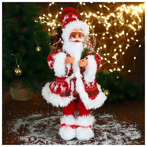 Дед Мороз "В красной шубке, колпачке и с подарками" 23х45 см