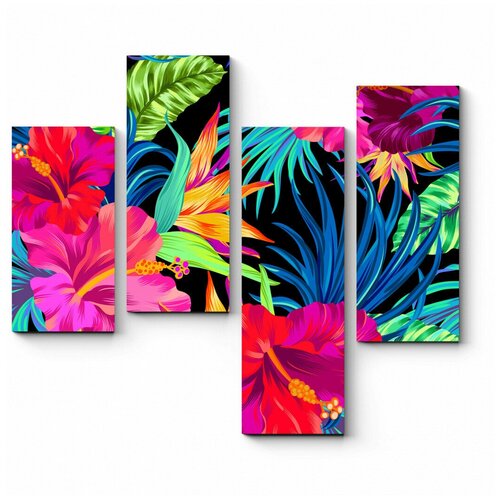 Модульная картина Яркая тропическая флора 74x69
