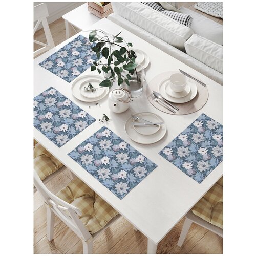 Салфетки на стол для сервировки прямоугольные, плейсмат JoyArty "Сумеречные цветы", 32x46 см, в комплекте 4шт.