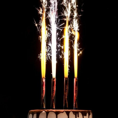 Свечи фонтаны для торта "Цветные искры", 10 см, 30 секунд, цветное пламя, 4 шт