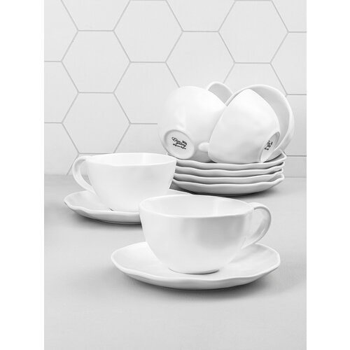 Чайный набор/ чайная пара/ чашка с блюдцем/ кружка для чая/ кофе 12 предметов 200 мл Elan Gallery Консонанс белый матовый