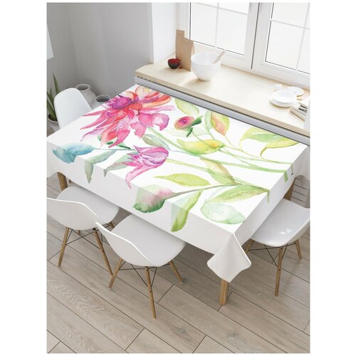 Скатерть прямоугольная JoyArty на кухонный стол "Акварельная георгина" из оксфорда, 120x145 см