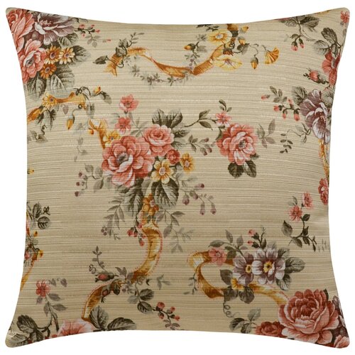 Наволочка - чехол для декоративной подушки на молнии Прованс I, 45 х 45 см, бежевый, розовые цветы