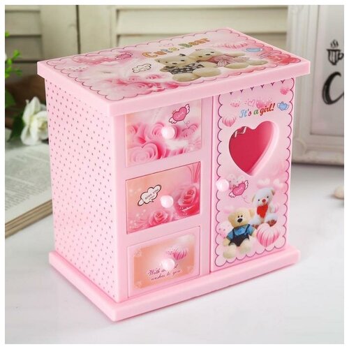 Шкатулка музыкальная "Розовый шкафчик с сюрпризами" 18х18х12 см./В упаковке шт: 1