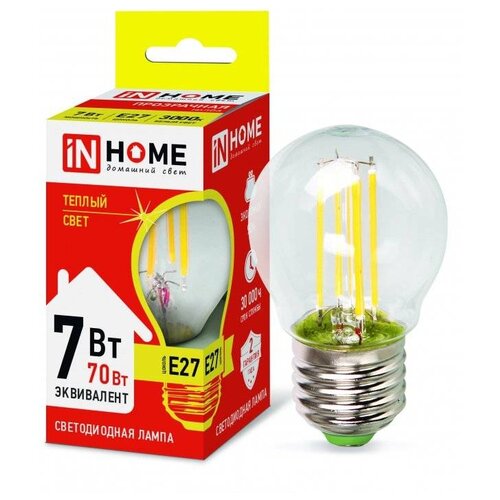 Лампа светодиодная IN HOME LED-шар-deco 4690612016368, E27, 7 Вт, 3000 К