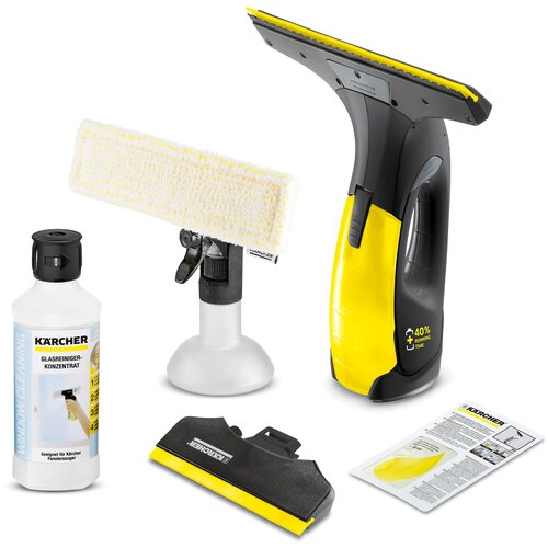 Ручной стеклоочиститель KARCHER WV 2 Black Edition + концентрат для мойки стекол RM 500, черный/желтый