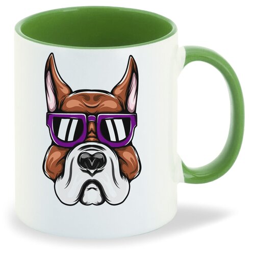 Кружка зеленый CoolPodarok Животные Собака в очках