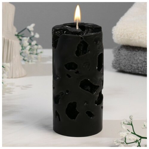 Свеча ароматическая декоративная "Ажурная", черный, 6х12 см, кожа и печенье