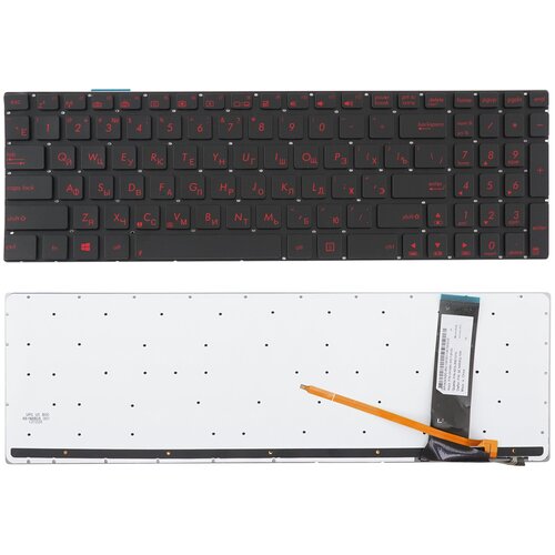 Клавиатура для ноутбука Asus N56 черная без рамки, с подсветкой (красный шрифт)