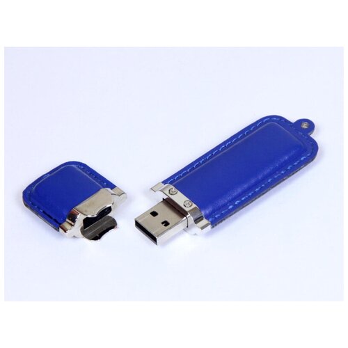 Кожаная флешка классической прямоугольной формы (16 Гб / GB USB 2.0 Синий/Blue 215 Flash drive KJ005 Брелок)