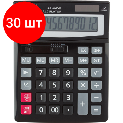 Комплект 30 штук, Калькулятор настольный полноразмерный Attache AF-445B,12р, дв. пит, черный