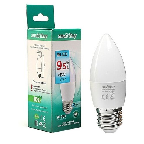 Smartbuy Лампа светодиодная Smartbuy, Е27, C37, 9.5 Вт, 4000 К, дневной белый свет