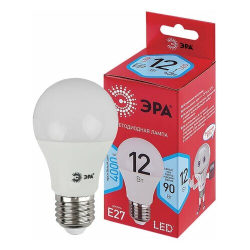 Лампа светодиодная ЭРА 12(70)Вт цоколь Е27 груша нейтральный белый 25000 ч LED A60-12W-4000-E27, 6 шт