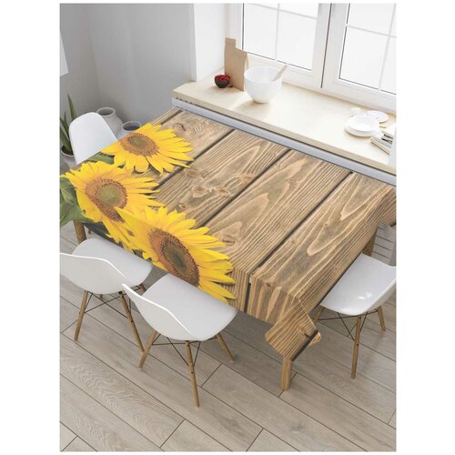 Скатерть прямоугольная JoyArty на кухонный стол "Подсолнухи на полу" из оксфорда, 120x145 см