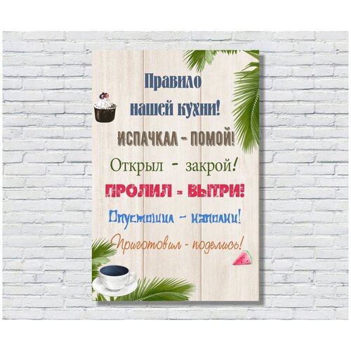 Постер на натуральном холсте "Правило нашей кухни" 40х60 см / Правила дома / Картина в подарок / Подарок для дома
