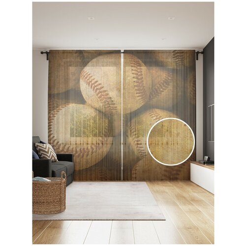 Фототюль JoyArty "Бейсбольные мячи", 145x265см (2 полотна со шторной лентой + 50 крючков)