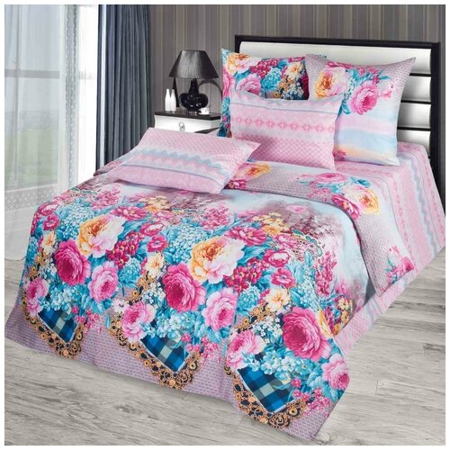 Комплект постельного белья Гутен Морган, сатин (100% хлопок) Floral luxury, цветы, розовый; размер: 2.0 евро простыня наволочки 50 х 70