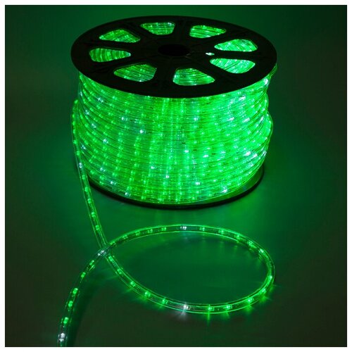 LED шнур 13 мм, круг, 100 м, кажд.6 мерц, 2W-LED/м-36-220V. + н-р д/подкл, зеленый