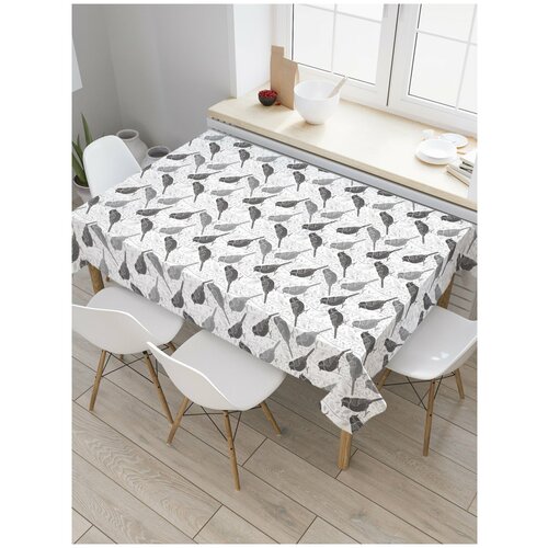 Скатерть прямоугольная JoyArty на кухонный стол "Монохромные птицы" из оксфорда, 120x145 см