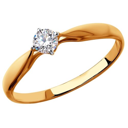 Кольцо помолвочное SOKOLOV, красное золото, 585 проба, родирование, бриллиант, размер 15.5, бесцветный