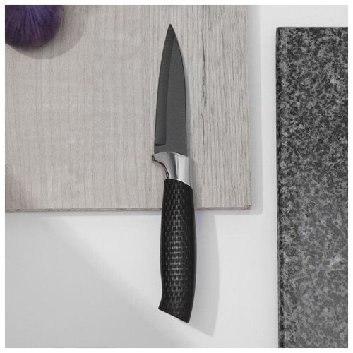 Доляна Нож с антиналипающим покрытием Доляна «Супер-блэк», лезвие 9 см, цвет чёрный