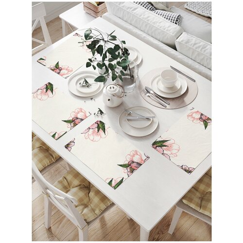 Салфетки на стол для сервировки прямоугольные, плейсмат JoyArty "Рамка из цветов", 32x46 см, в комплекте 4шт.
