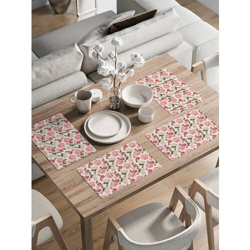 Набор прямоугольных тканевых салфеток на стол для сервировки JoyArty "Королева цветов" плейсмат, 30x46 см, 4шт.