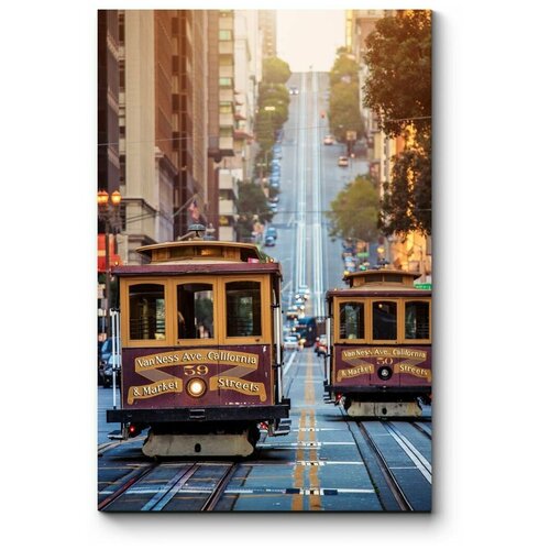 Модульная картина Два старинных трамвая по улицам Сан-Франциско30x45