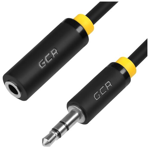 GCR Удлинитель аудио 10.0m jack 3,5mm/jack 3,5mm черный, желтая окантовка, ультрагибкий, M/F, Premium, экран, стерео