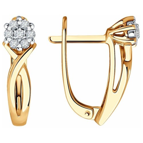 Серьги Diamant online, золото, 585 проба, бриллиант, длина 1.6 см