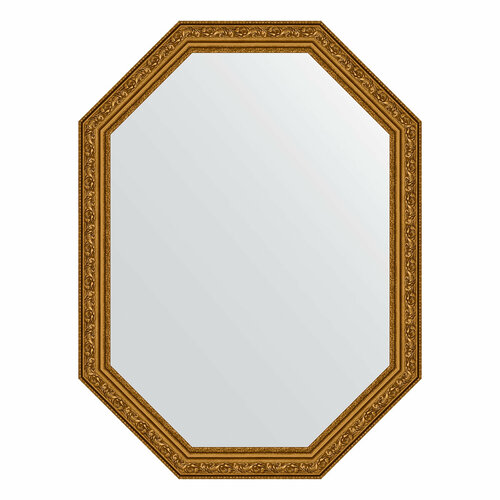 Зеркало настенное Polygon EVOFORM в багетной раме виньетка состаренное золото, 60х80 см, для гостиной, прихожей, спальни и ванной комнаты, BY 7023