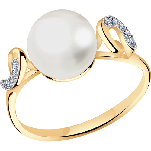 Кольцо Diamant online, золото, 585 проба, жемчуг, фианит, размер 17