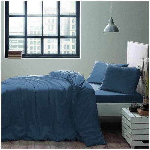 Комплект постельного белья Tivolyo home BASIC голубой (Евро)