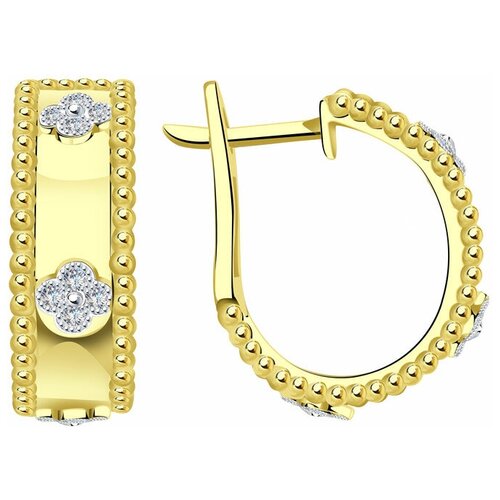 Серьги Золотая Орхидея, желтое золото, 585 проба, фианит