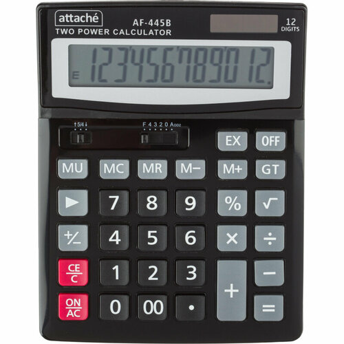 Калькулятор настольный полноразмерный Attache AF-445B,12р, дв. пит, черный 1779737
