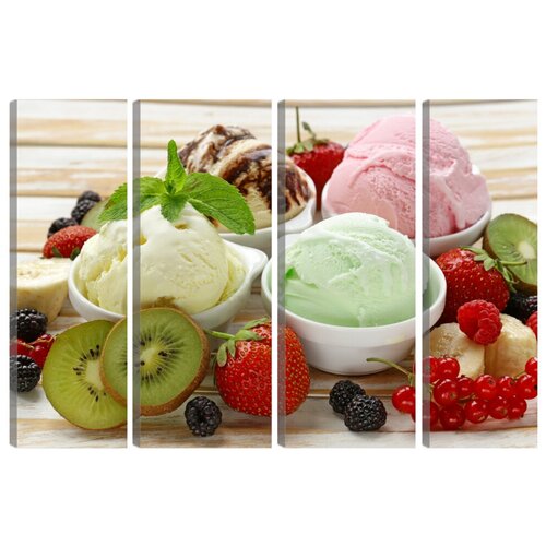 Модульная картина "Мороженое и фрукты". В кухню. PR-1287 (96x70см). Натуральный холст