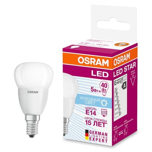 Светодиодная лампа Ledvance-osram OSRAM LS CLP 40 5W/840 (=40W) 220-240V FR E14 470lm 240° 15000h