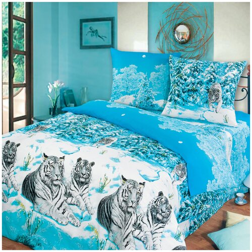 Комплект постельного белья АртПостель Символ удачи, 2-спальное с европростыней, хлопок, голубой