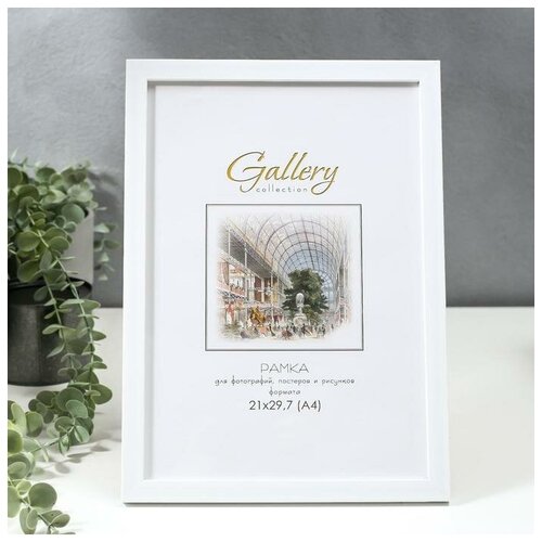 Фоторамка пластик Gallery 21х29,7 см, (A4) 641807 белый (пластиковый экран) 6893841