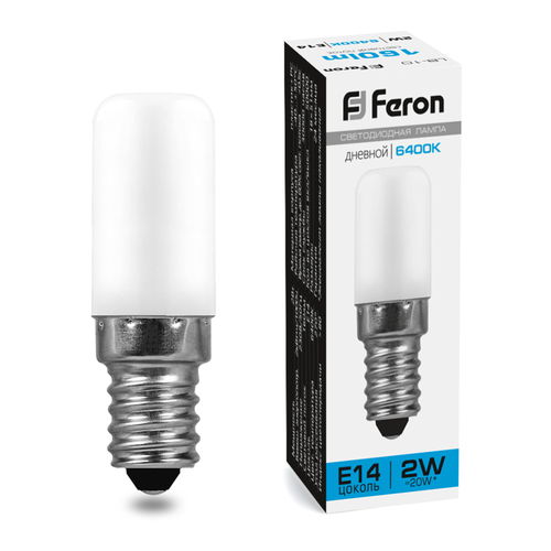 Лампа светодиодная LED 2вт Е14 дневной для холодильников | код 25988 | FERON (2шт. в упак.)