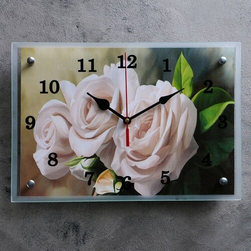Сюжет Часы-картина настенные, серия: Цветы, "Белые розы" 25х35см