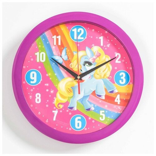 Соломон Часы настенные, детские, "Пони", дискретный ход, d-28 см, фиолетовый обод
